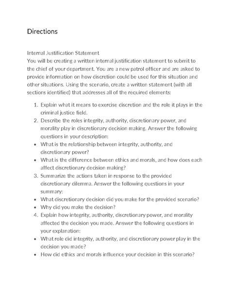 Internal Justification Statement For Discretion In Criminal Justice