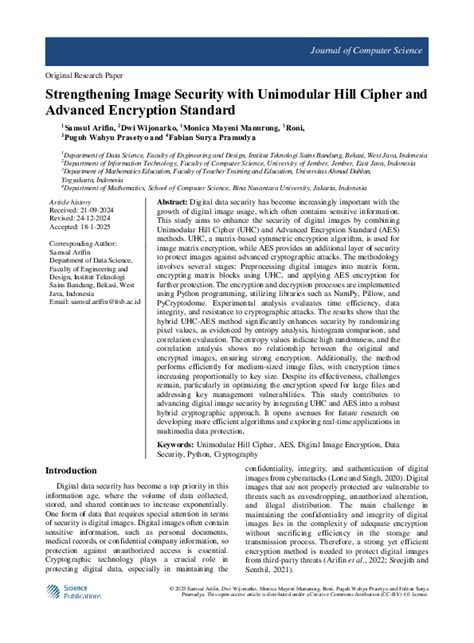 Pdf Strengthening Image Security With Unimodular Hill Cipher And Advanced Encryption Standard