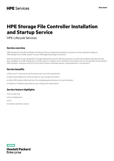 Hpe Storage File Controller Installation And Startup Service Data Sheet