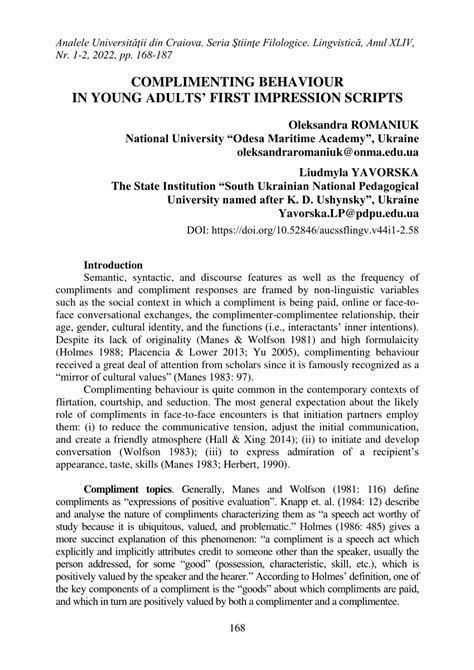 Pdf Complimenting Behaviour In Young Adults First Impression Scripts