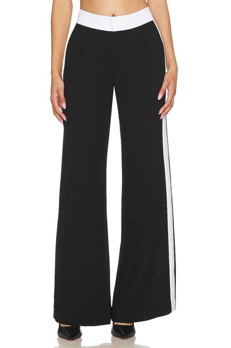Alice Olivia Eric Mid Rise Pant With Tux Stripe In Black Revolve