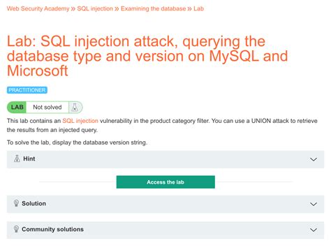 Portswigger Lab Sql Injection Attack Querying The Database Type And Version On Mysql And