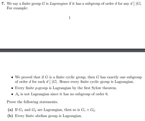 solved we say a finite group g ﻿is lagrangian if it has a