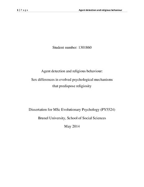 Pdf Agent Detection And Religious Behaviour Sex Differences In Evolved Psychological