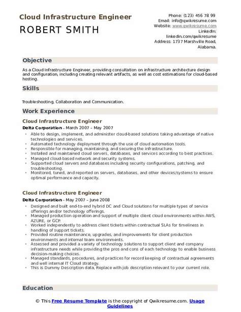 10 Cloud Infrastructure Engineer Resume Samples And Templates For 2025