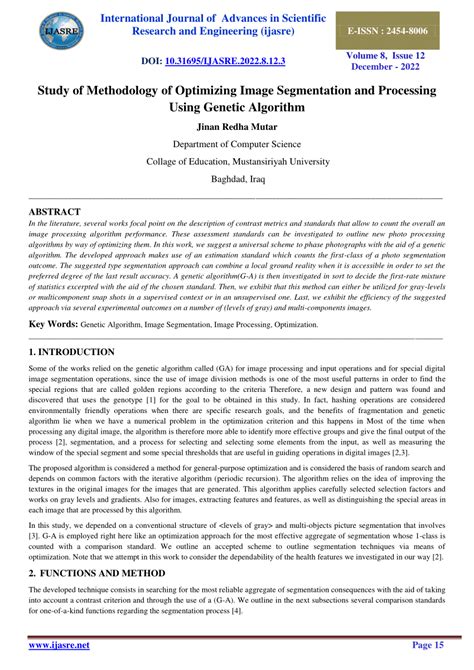 Pdf Study Of Methodology Of Optimizing Image Segmentation And Processing Using Genetic Algorithm