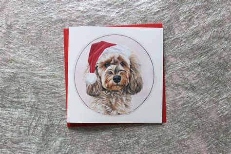Cockapoo Christmas Card Sable Cockapoo Santa Hat Festive Doodle
