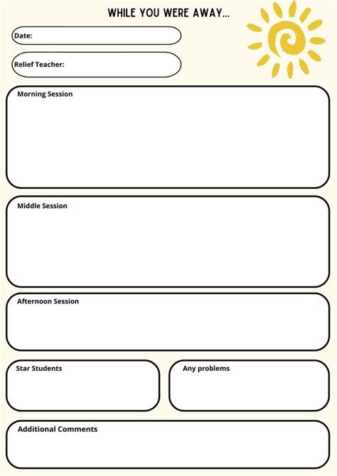 Relief Teacher Day Feedback Form Substitute And Casual Teacher Forms Printable Relief