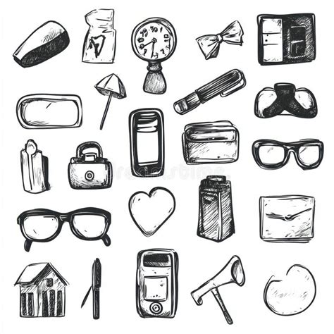 Collection Of Hand Drawn Icons Representing Various Everyday Objects