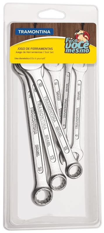 Jogo De Chaves Fixas E Combinadas Tramontina Com Corpo Em Aço Especial Cromado Temperado 6 Peças