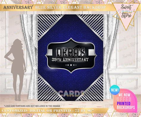 5oth Birthday Party Backdrop Fifty Birthday Party Backdrop Blue Silv