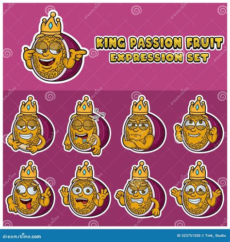 Cartoon Mascot Of Passion Fuit Character With King And Expression Set