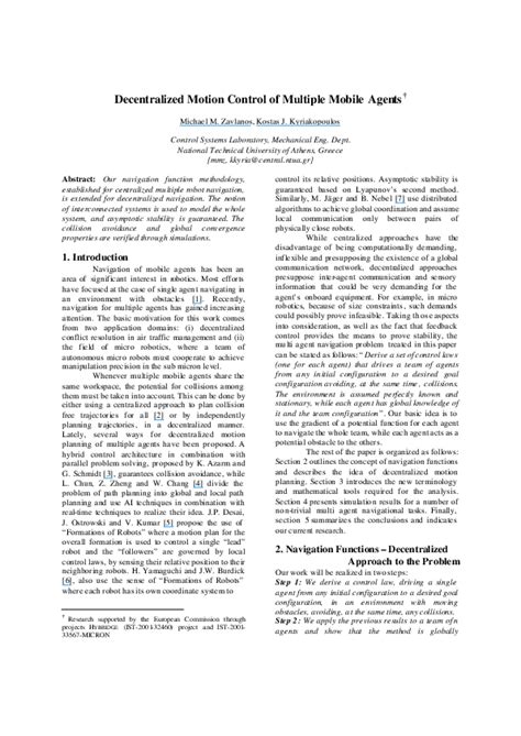 Pdf Decentralized Motion Control Of Multiple Mobile Agents