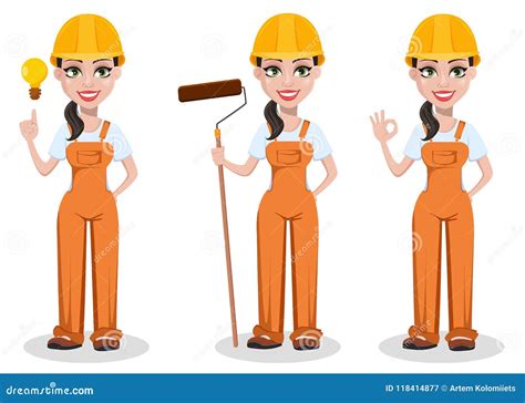 Female Builder Bricklayer Worker With Trowel Tool Vector Illustration