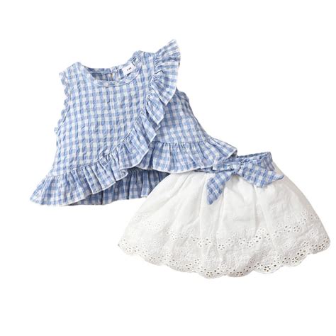 여름 신생아 여아 옷 페플럼 민소매 격자 무늬 탑 보우 자수 스커트 슈트 개월 AliExpress
