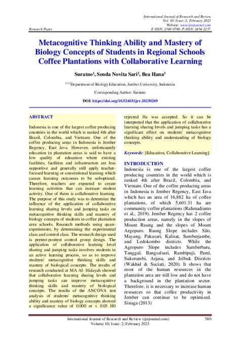 Pdf Metacognitive Thinking Ability And Mastery Of Biology Concepts Of