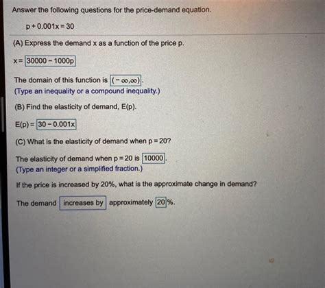 Solved Answer The Following Questions For The Price Demand