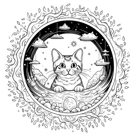 Premium Vector A Cute Cat Discovering A Secret Portal To A Different