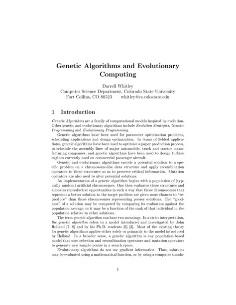 Pdf Genetic Algorithms And Evolutionary Computing