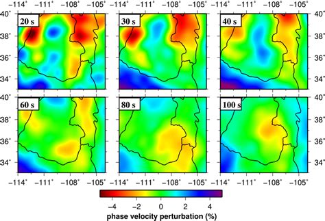 Love Wave Phase Velocity Anomaly Maps At The Periods Ranging From 20 To