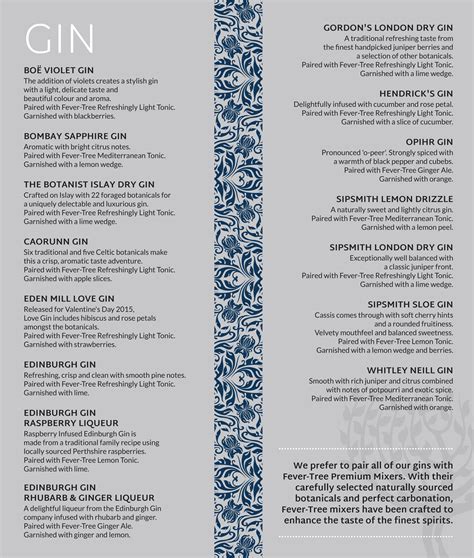 New Gin Menu Available Now Barony Castle Hotel