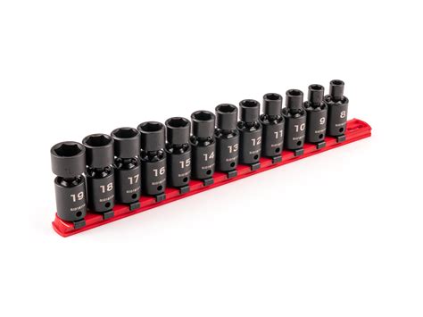 3 8 Inch Drive U Joint Impact Socket Set With Rail 8 19 Mm Tekton