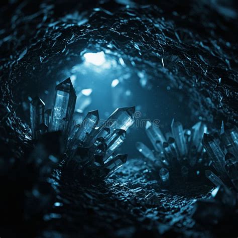 Crystals With Sharp Angular Formations Emerge From A Rocky Cave Or Crystals With Sharp Angular Formations Emerge From A Rocky Cave Or