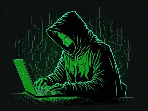 premium ai image hacker in hoodie breaking into data server dark theme
