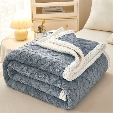 Throw Blanket Blue Solid Coloured Jacquard Thick Sofa Throw Blanke