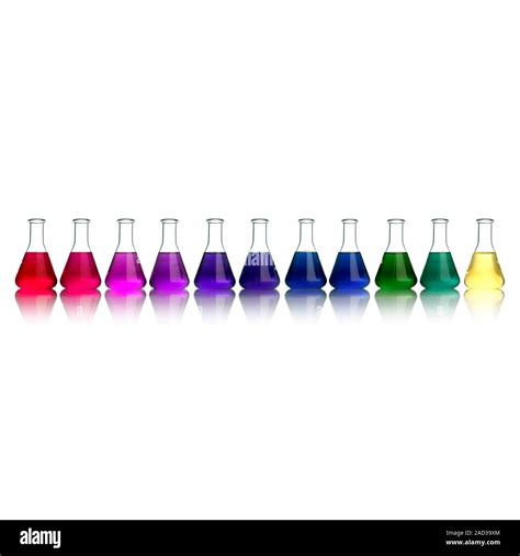 Natural Ph Indicator Flasks Containing Chemicals Of Different Ph