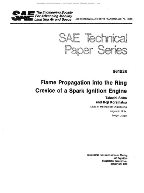 Flame Propagation Into The Ring Crevice Of A Spark Ignition Engine Pdf