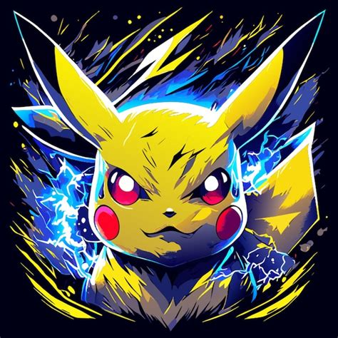 A Detailed Illustration Face Evil Pikachu Shot Electric Lightning Thunderbolt E Magic Tshirt