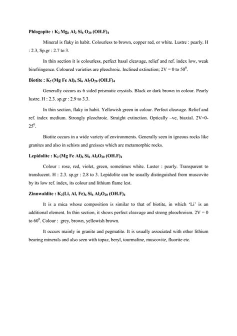 Mica Group Of Phyllo Silicate In Descriptive Mineralogy Pdf