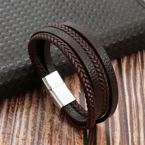 Classic Hand Woven Leather Bracelet Men Fashion Multi Layer Design