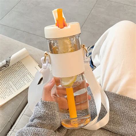 800ml Large Capacity Simple Plastic Water Bottle With Straw Portable