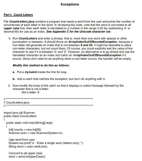 Solved Exceptions Part I Count Letters File