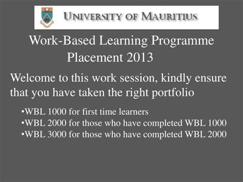 Ppt Work Based Learning Programme Powerpoint Presentation Free
