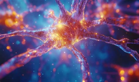 Neurons In Vibrant Colors Showcasing Synaptic Connections And Neural Activity Stock Image