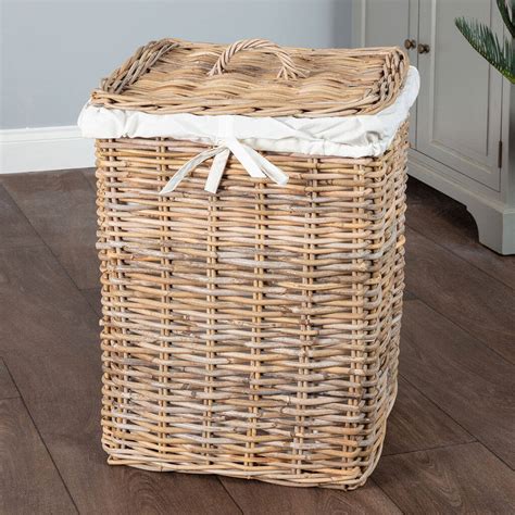 Lined Wicker Laundry Hamper Basket By Dibor