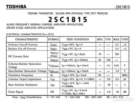 c1815 transistor datasheet specifications pinout and applications