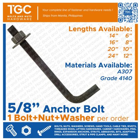 1set 58 Inches Anchor Bolt L Type A307 4140 Bi With Nut And Washe
