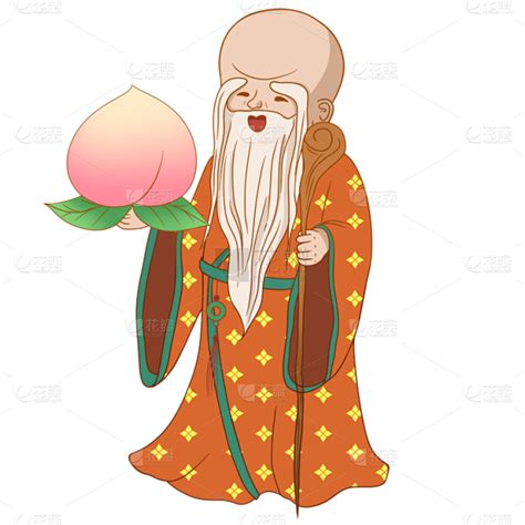 手绘传统神仙蟠桃组合元素