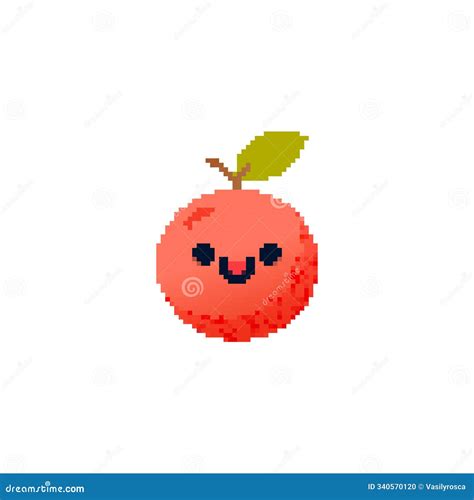 Pixelated Smiling Fruit Icon Cute Pixel Art Of A Red Fruit With A