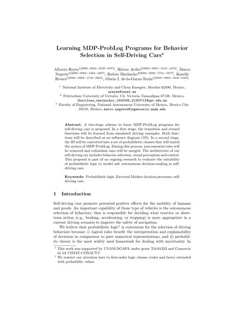 Pdf Learning Mdp Problog Programs For Behavior Selection In Self