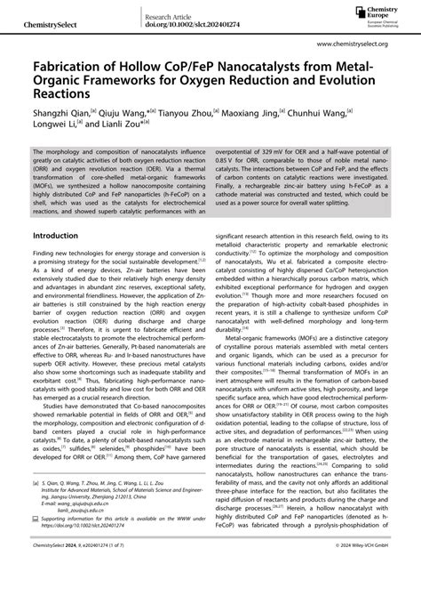 Fabrication Of Hollow Copfep Nanocatalysts From Metal‐organic Frameworks For Oxygen Reduction