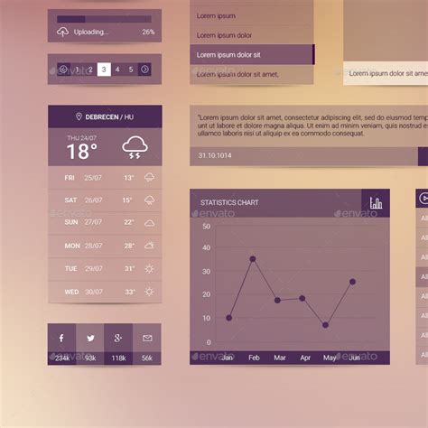 Purple Clean Flat User Interface Design Web Elements Graphicriver