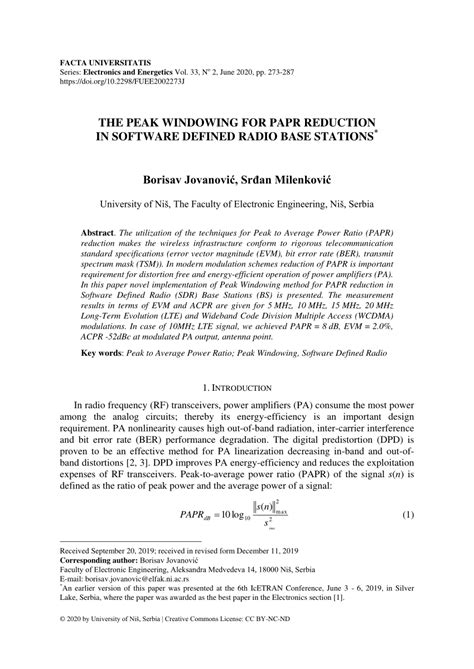 Pdf The Peak Windowing For Papr Reduction In Software Defined Radio