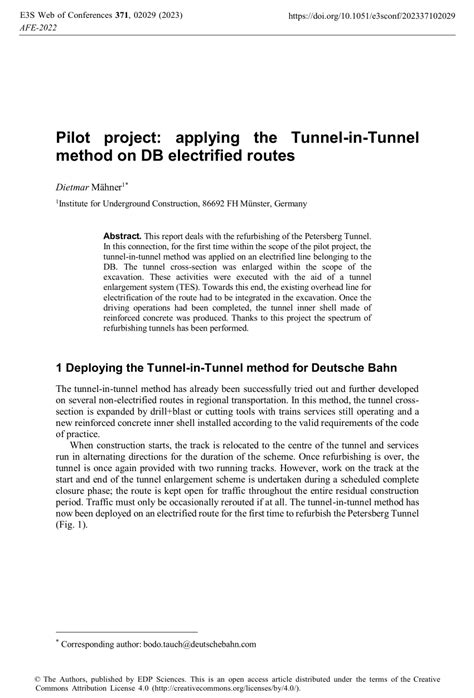 Pdf Pilot Project Applying The Tunnel In Tunnel Method On Db Electrified Routes