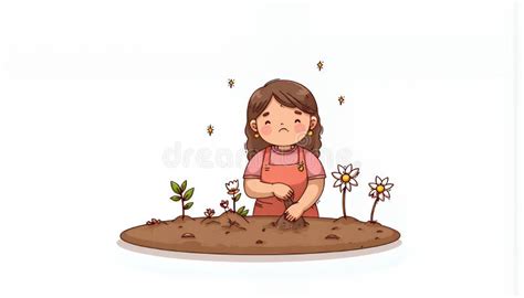 Chibi Girl Tending A Small Garden Stock Illustration Illustration Of
