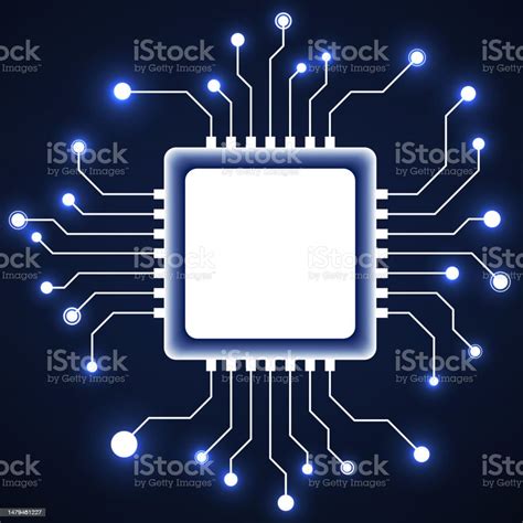Cpu Microprocessor Isolated On White Background Microchip Circuit Board Stock Illustration